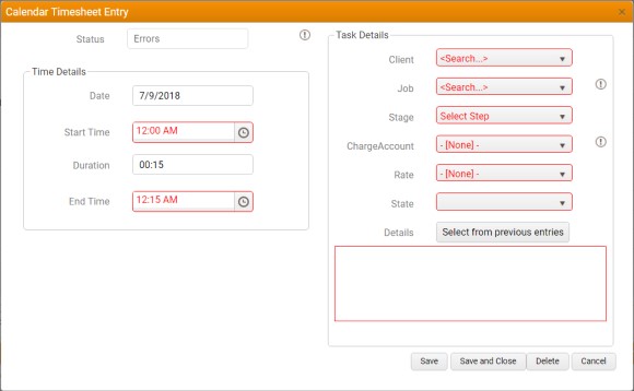 Calendar Timesheet Entry